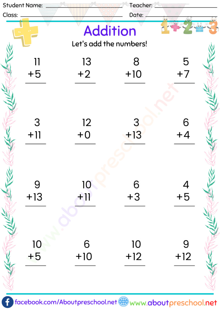 Kindergarten and Grade 1 Addition Worksheets-6 - About Preschool