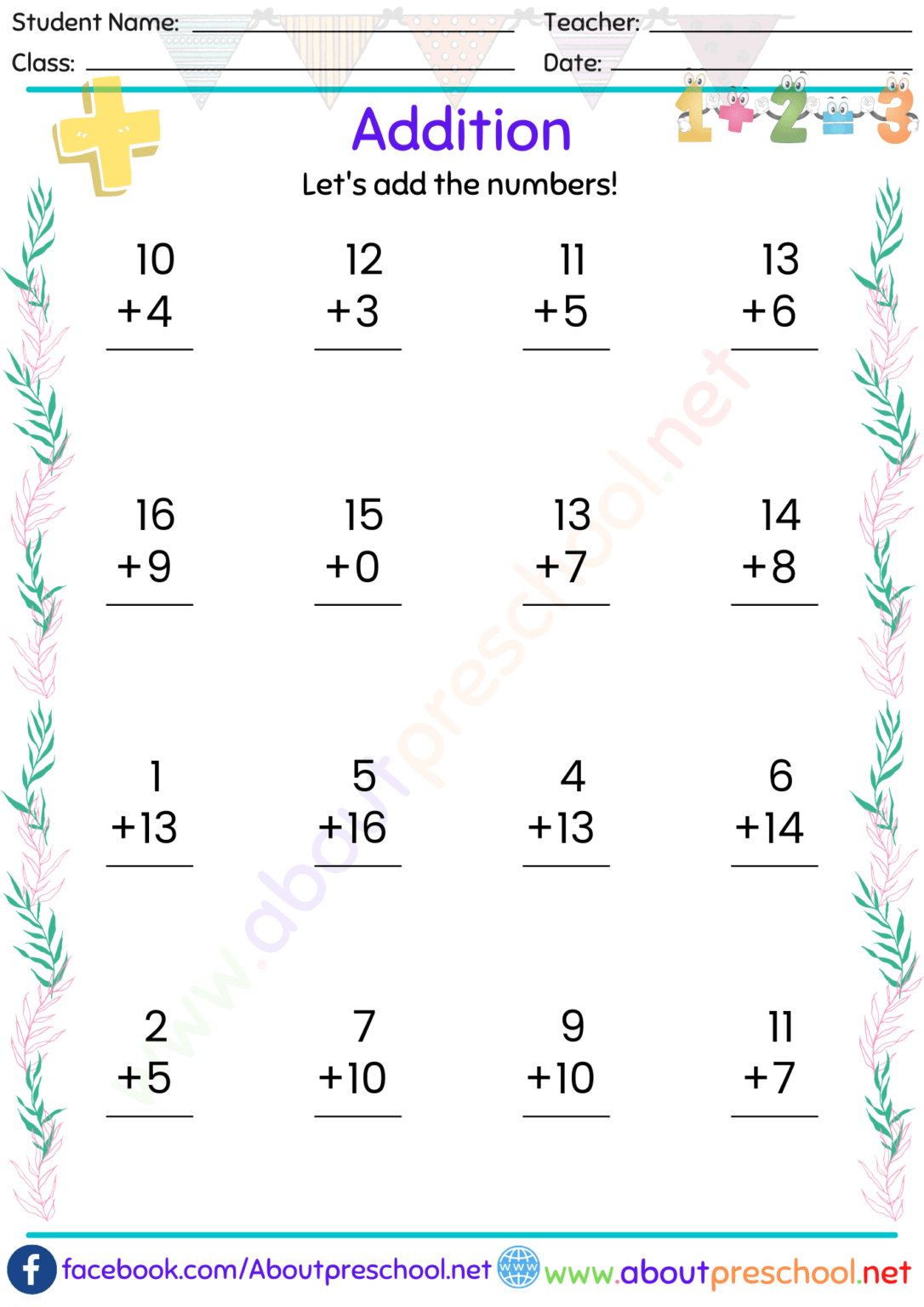 Kindergarten and Grade 1 Addition Worksheets-9 - About Preschool