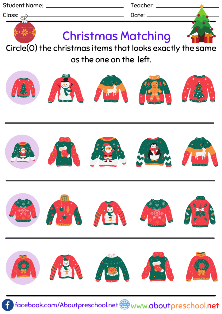 Matching Worksheet for Preschool-8 - About Preschool