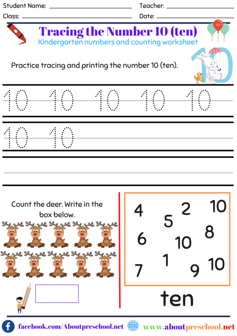 Number Worksheets For Kindergarten-10 - About Preschool