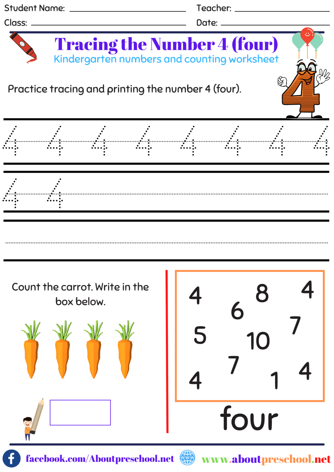 Number Worksheets For Kindergarten-4 - About Preschool