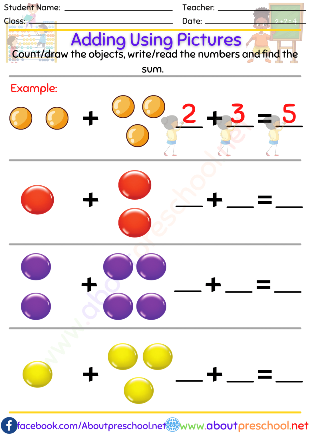 Addition Worksheets For Grade 1 - About Preschool
