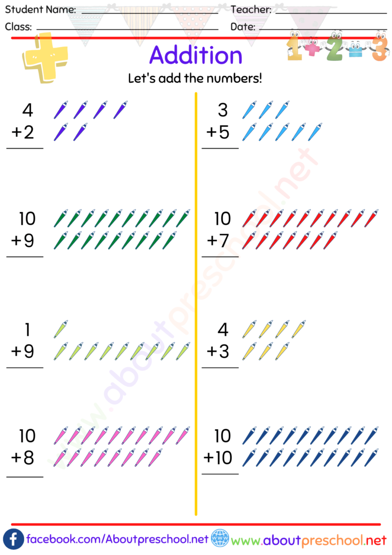 Kindergarten and Grade 1 Addition Worksheets-18 - About Preschool