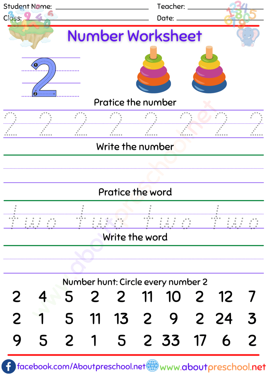 Number 2 Worksheet - About Preschool