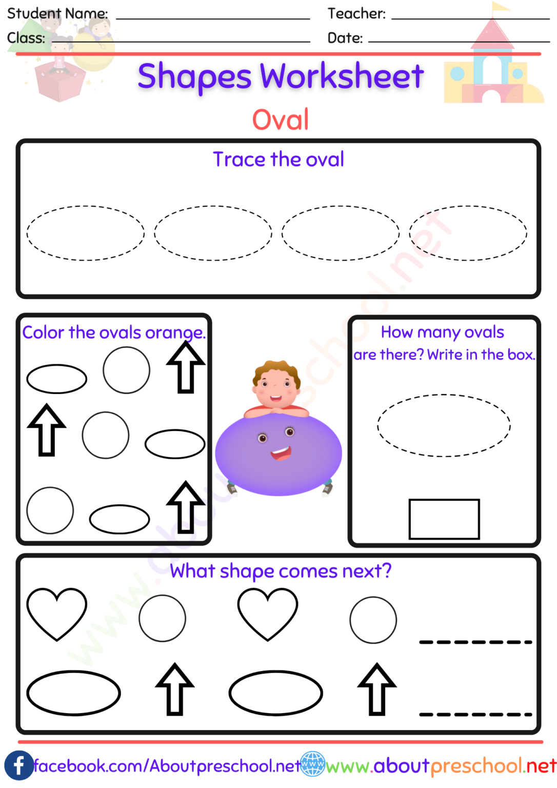Shapes Worksheets - Oval - About Preschool