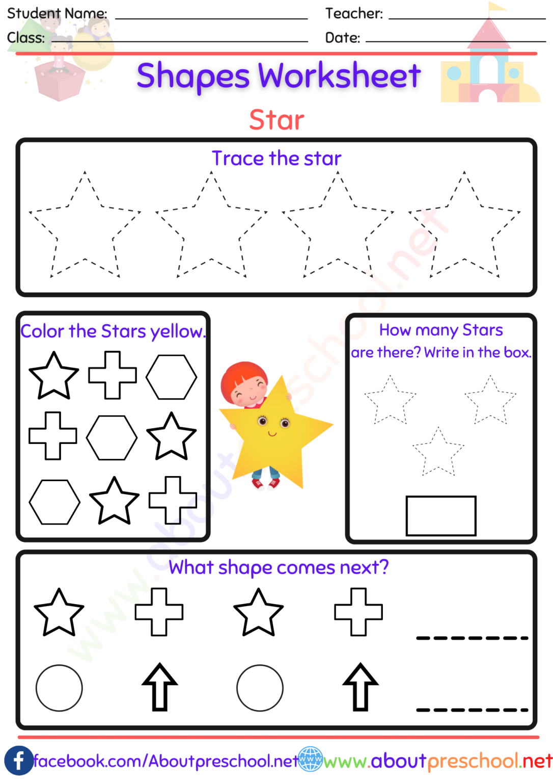 Shapes Worksheets - Star - About Preschool