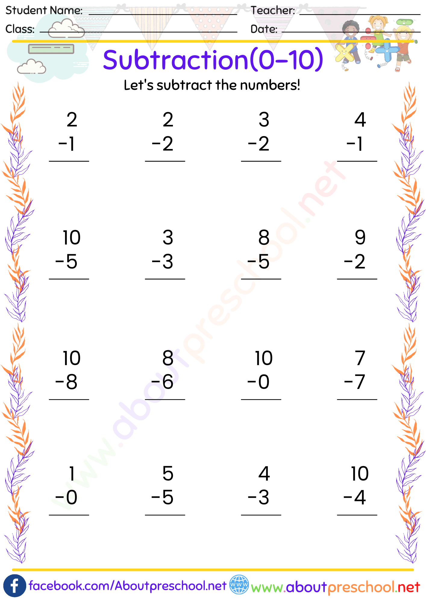 Subtraction Worksheets For Grade 1 3 About Preschool Subtraction Worksheets For Grade 1 3 About Preschool