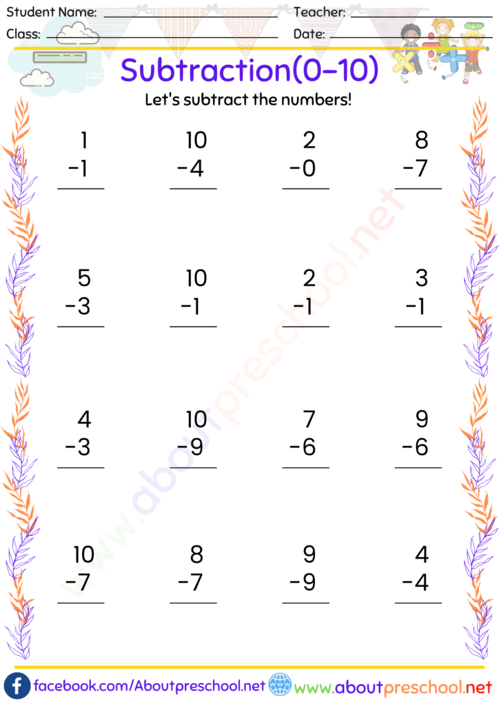 Subtraction Worksheets For Grade 1-5 - About Preschool