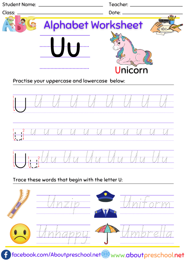 The Alphabet Worksheets-U - About Preschool