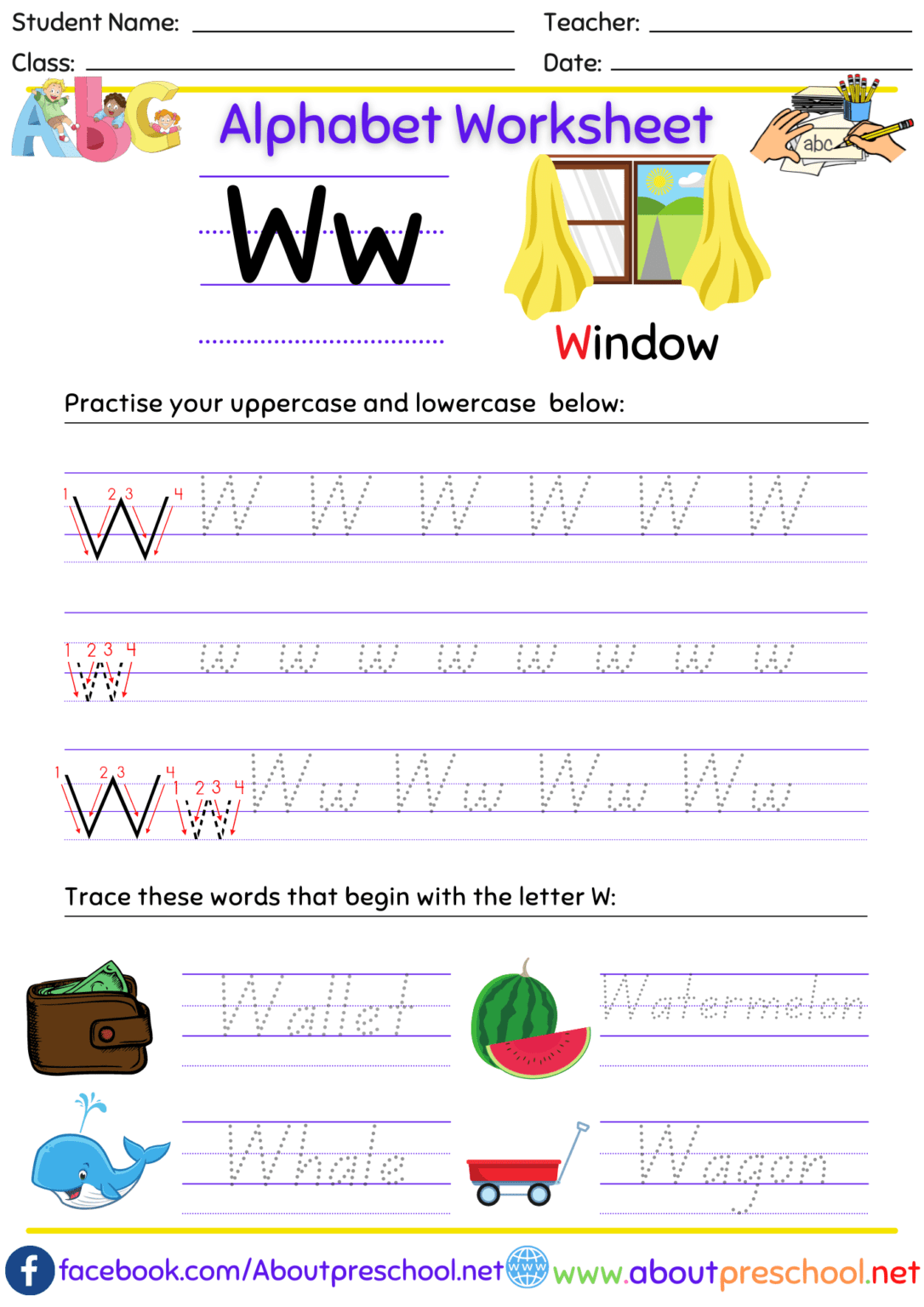 The Alphabet Worksheets-W - About Preschool