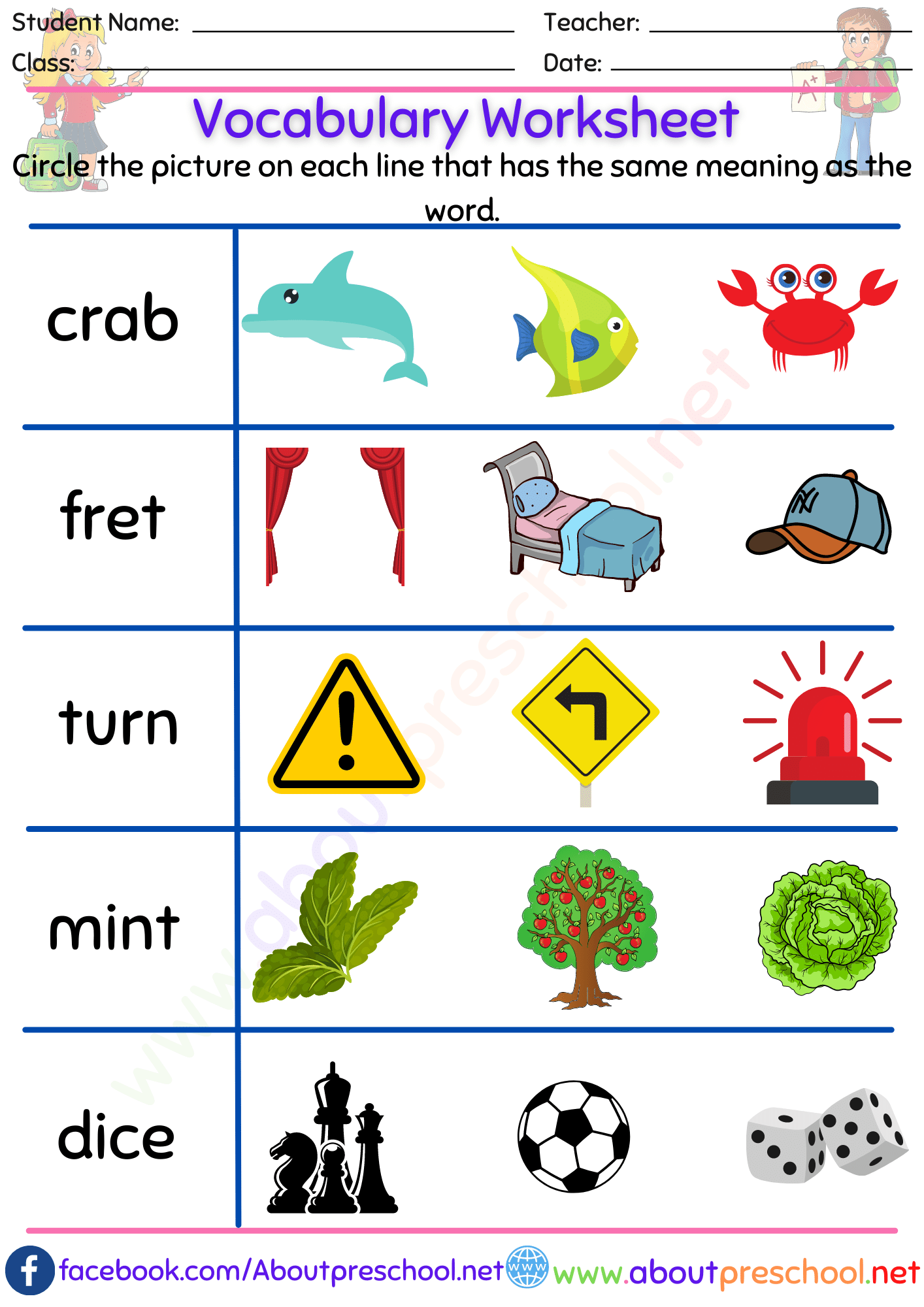 Vocabulary Worksheet-22 - About Preschool