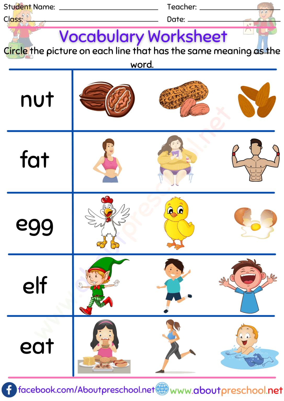 Vocabulary Worksheet-6 - About Preschool