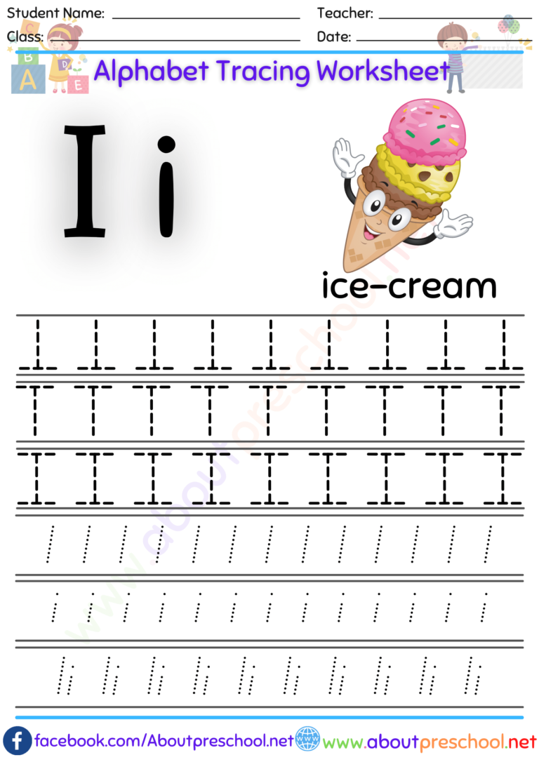 Alphabet-Letter I Tracing Worksheet - About Preschool