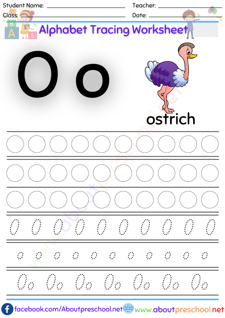 Alphabet-Letter O Tracing Worksheet - About Preschool