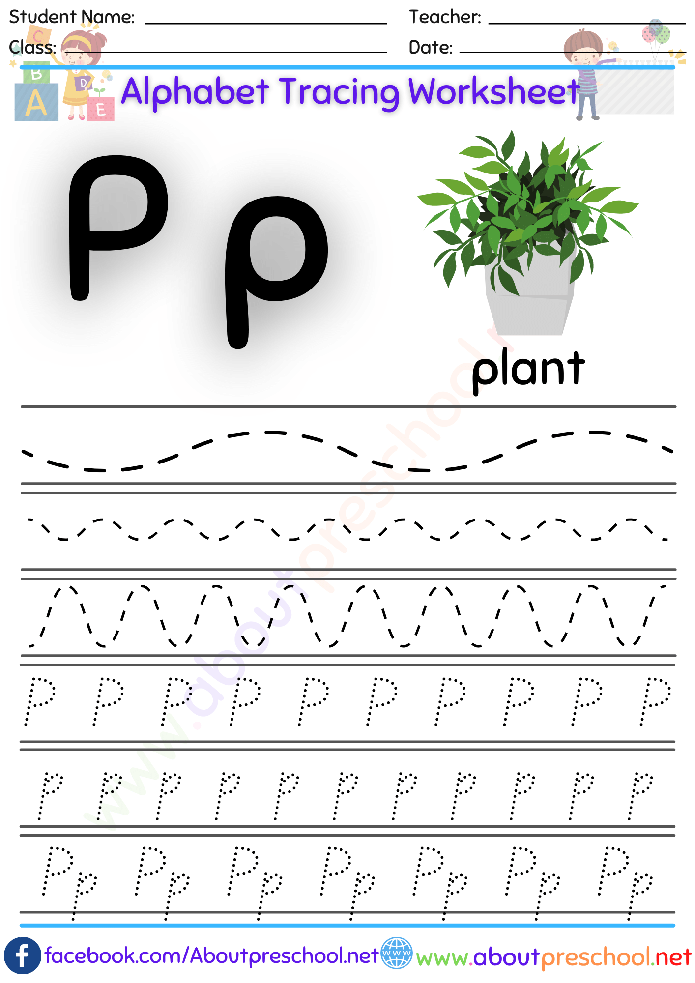 Alphabet-Letter P Tracing Worksheet - About Preschool