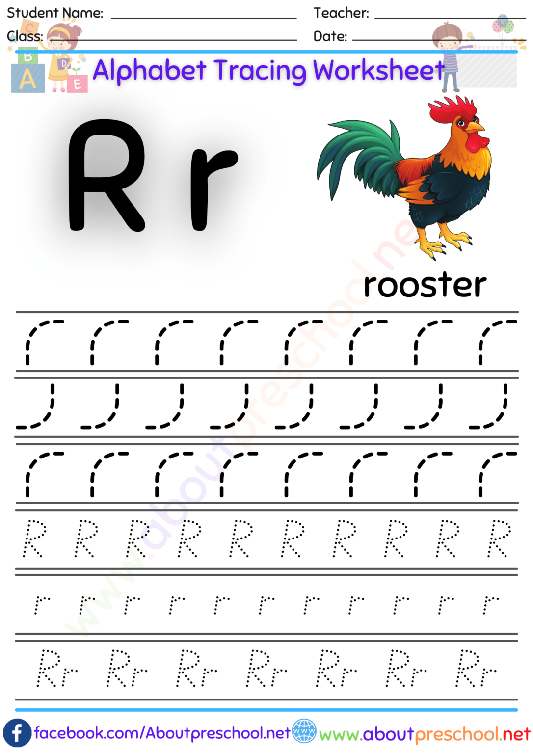 Alphabet-Letter R Tracing Worksheet - About Preschool