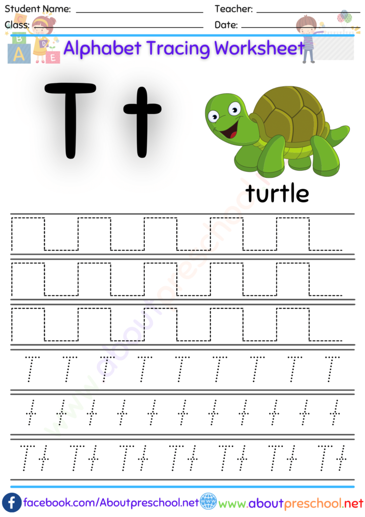 Alphabet-Letter T Tracing Worksheet - About Preschool