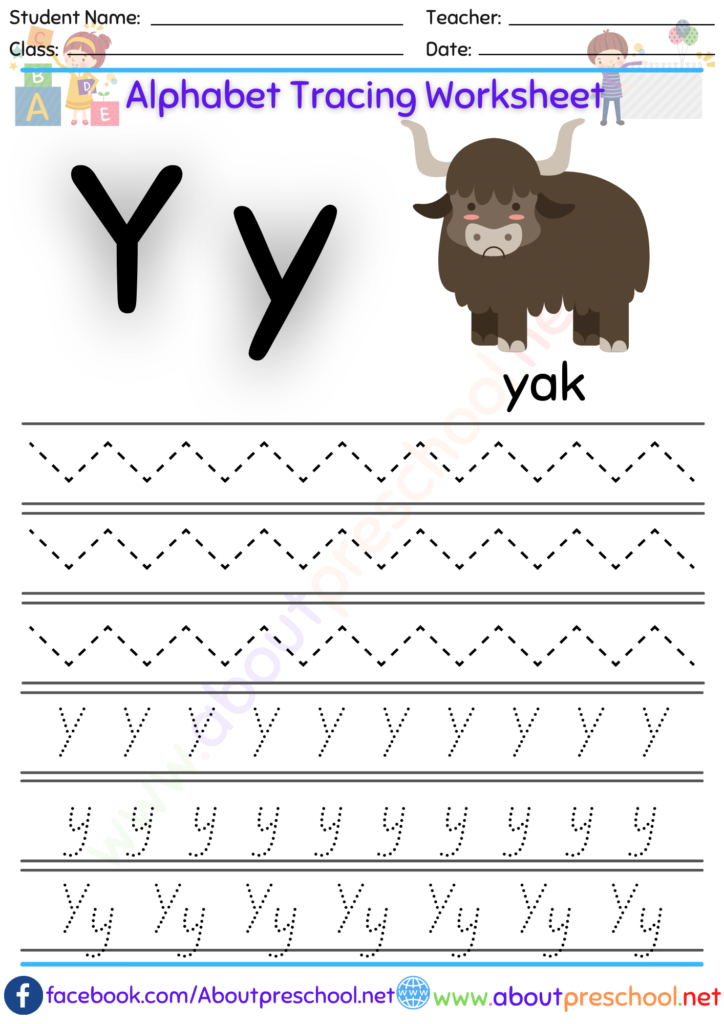 Alphabet-Letter Y Tracing Worksheet - About Preschool