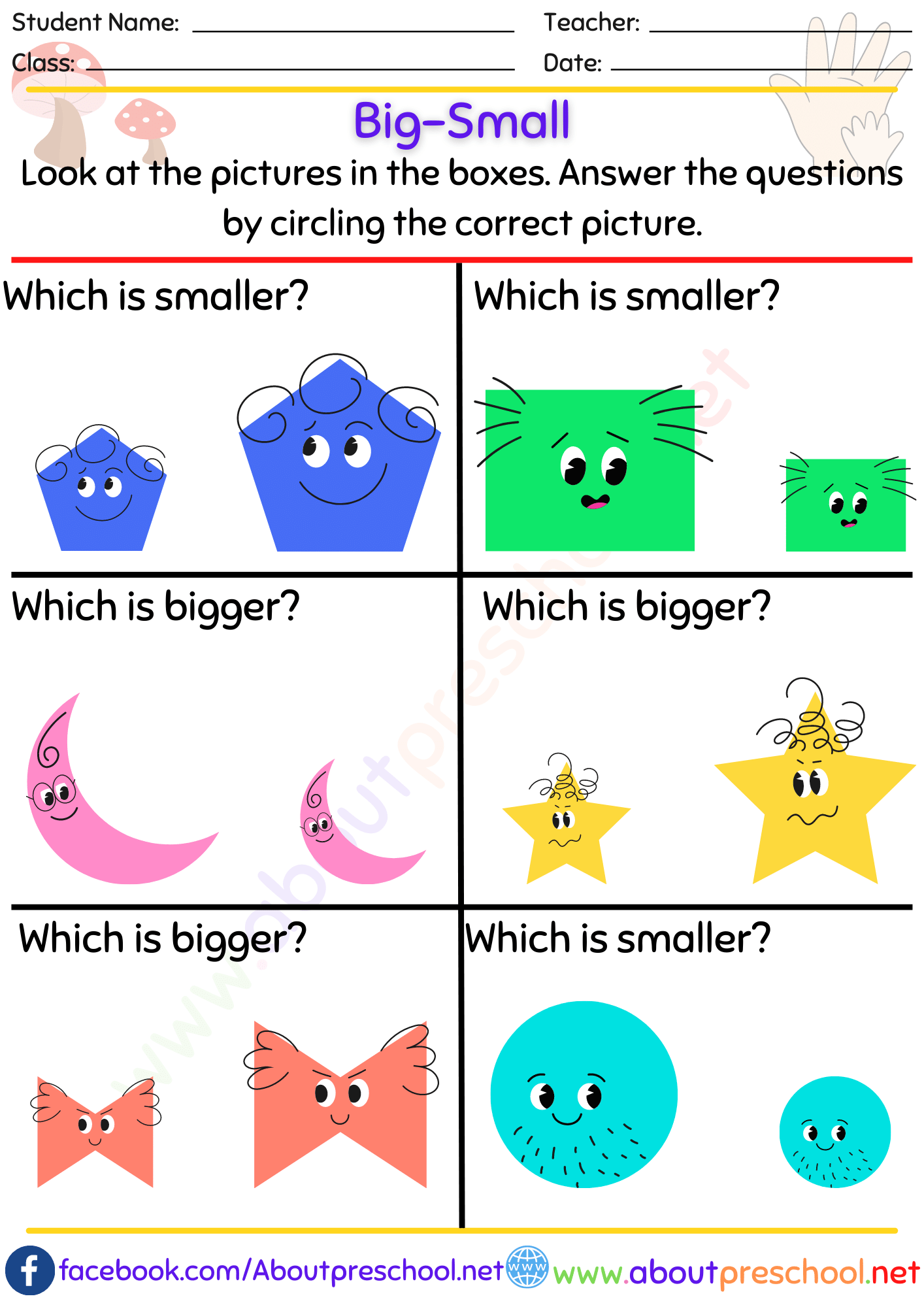 Big and Small Worksheets-7 - About Preschool