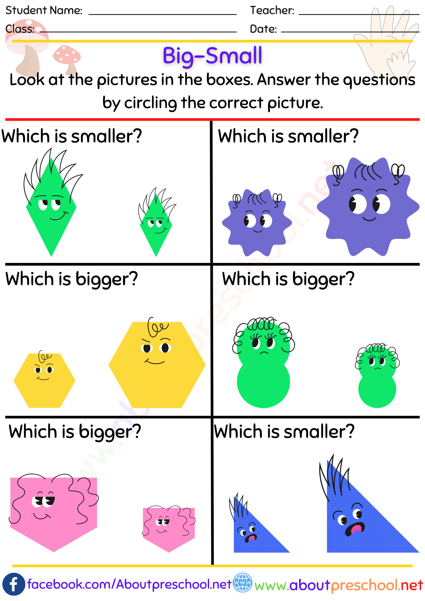Big and Small Worksheets-8 - About Preschool