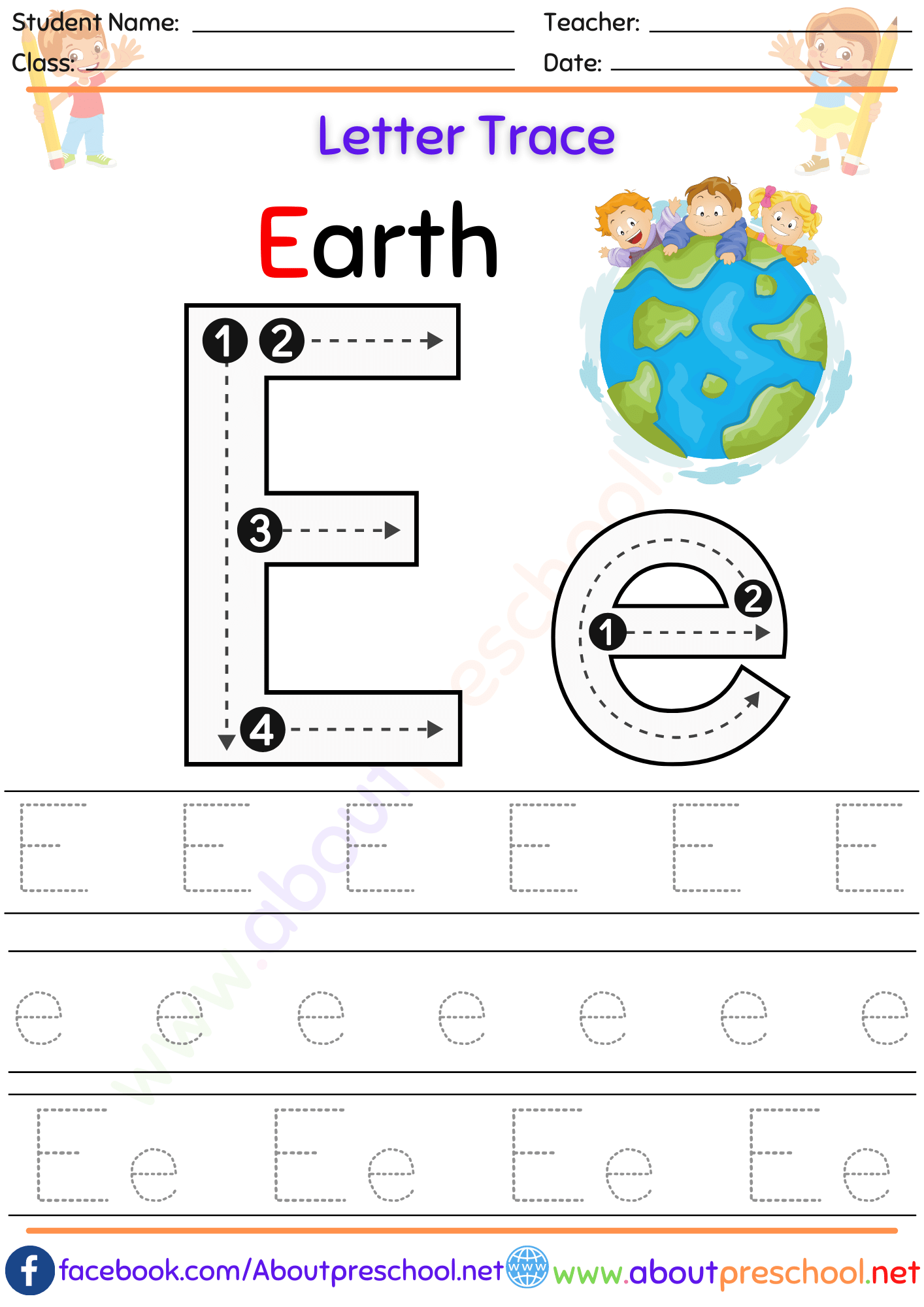 Letter E Tracing Worksheet PDF About Preschool Letter E Tracing Worksheet PDF About Preschool