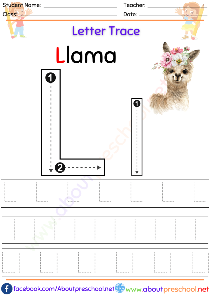 Letter L Tracing Worksheet PDF - About Preschool