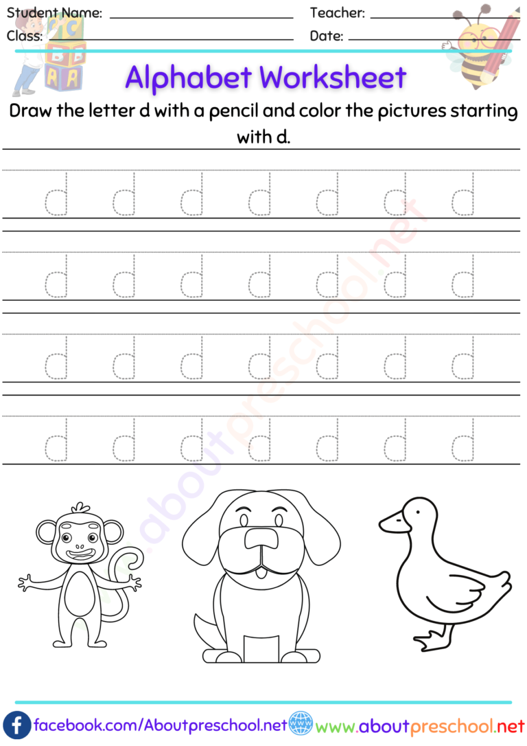 Letter Trace Worksheet-d - About Preschool