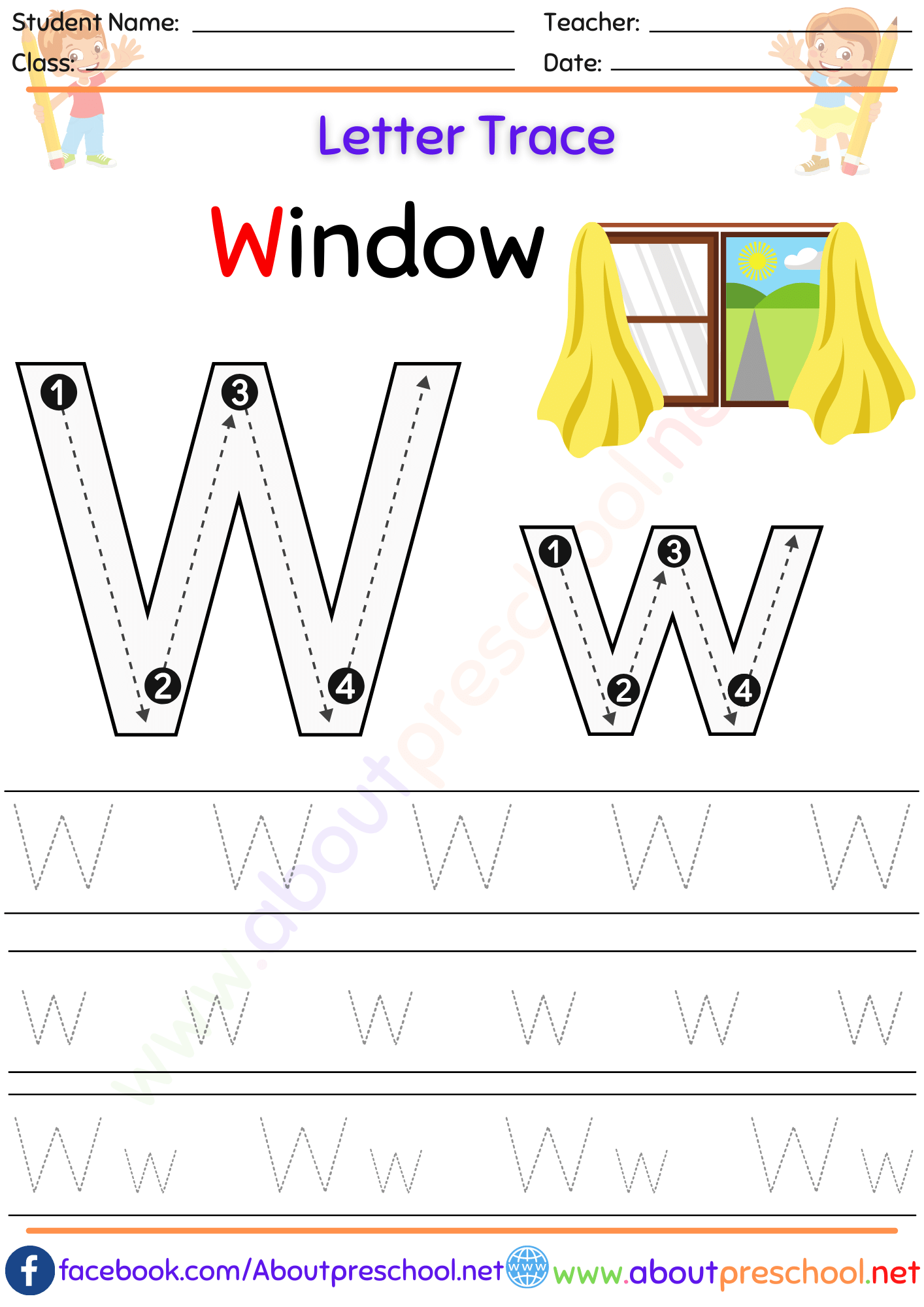 Letter W Tracing Worksheet PDF About Preschool Letter W Tracing Worksheet PDF About Preschool