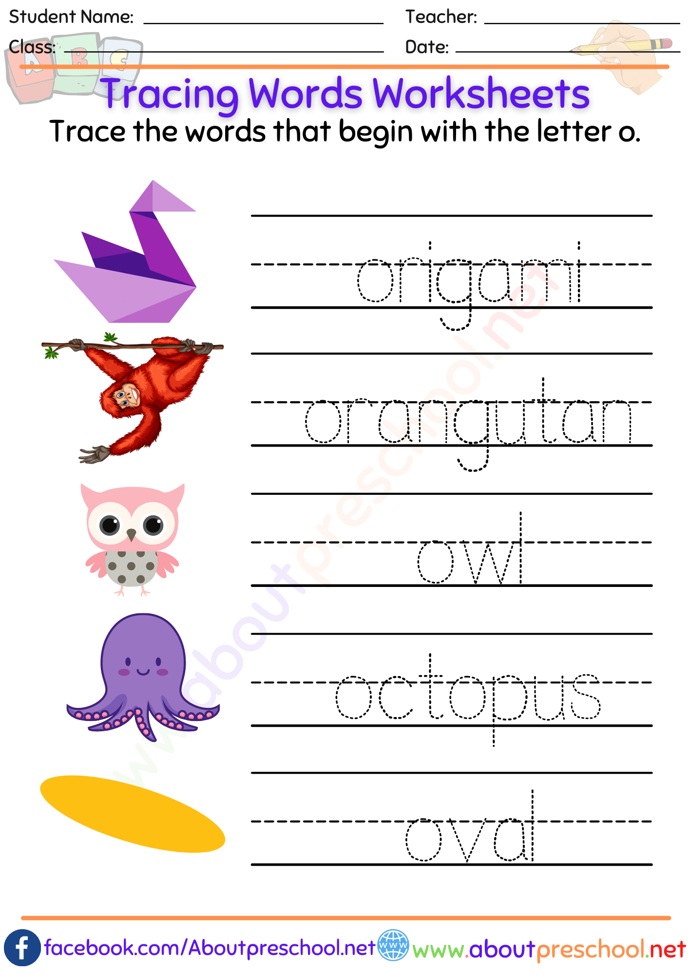 Tracing Words Worksheets-o - About Preschool