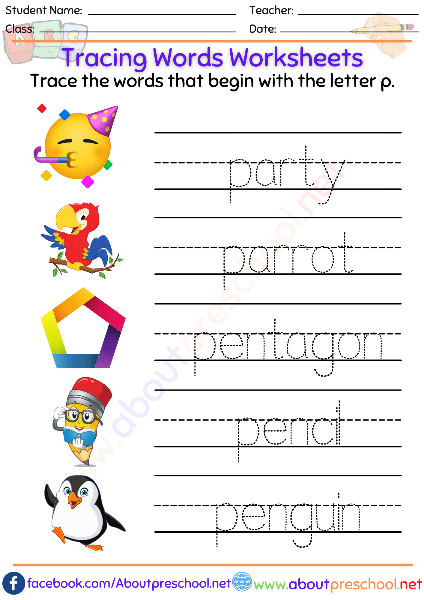 Tracing Words Worksheets-p - About Preschool