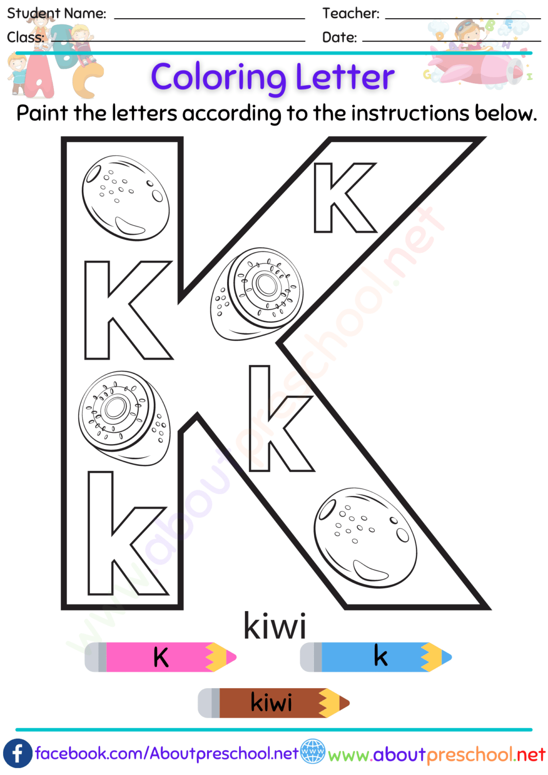 Letter Coloring Pages K - About Preschool