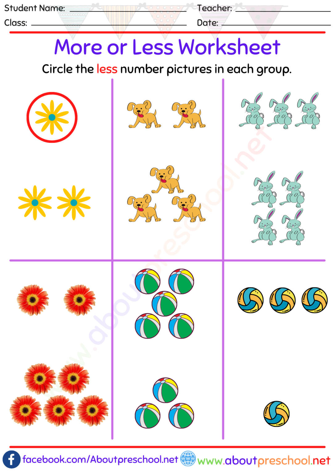 More and Less Worksheet - About Preschool