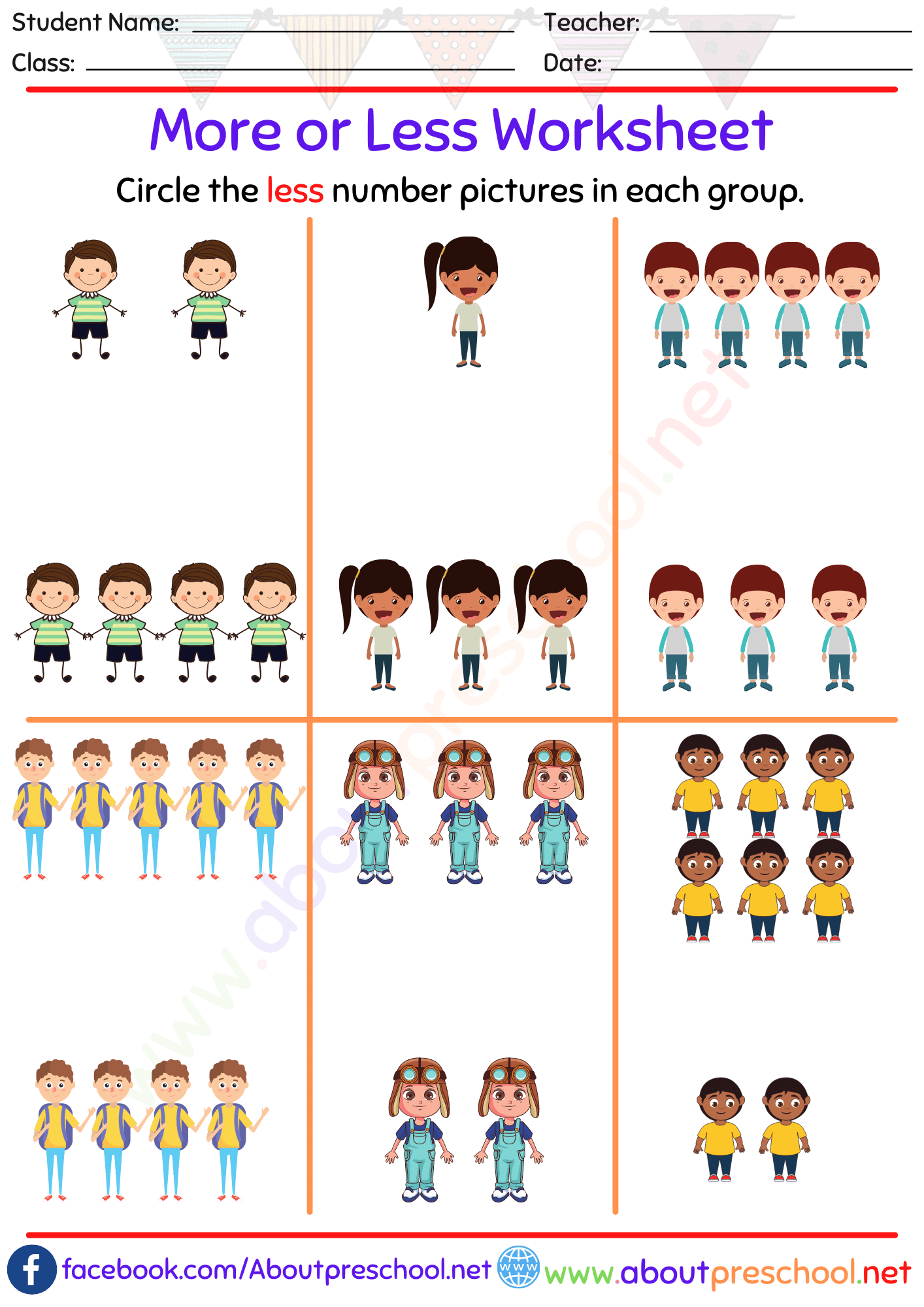 More and Less Worksheet for Kindergarten - About Preschool