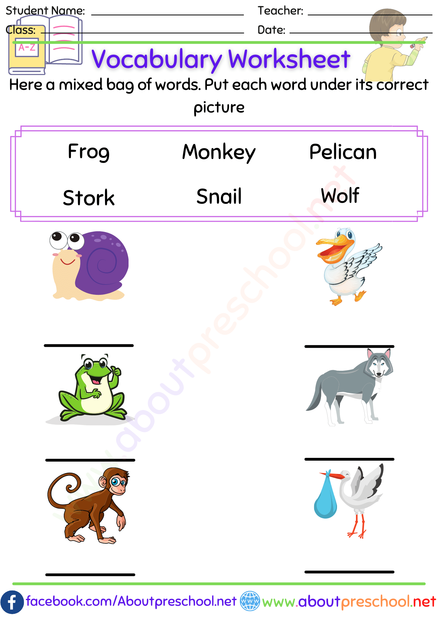 Worksheet on Vocabulary-20 - About Preschool