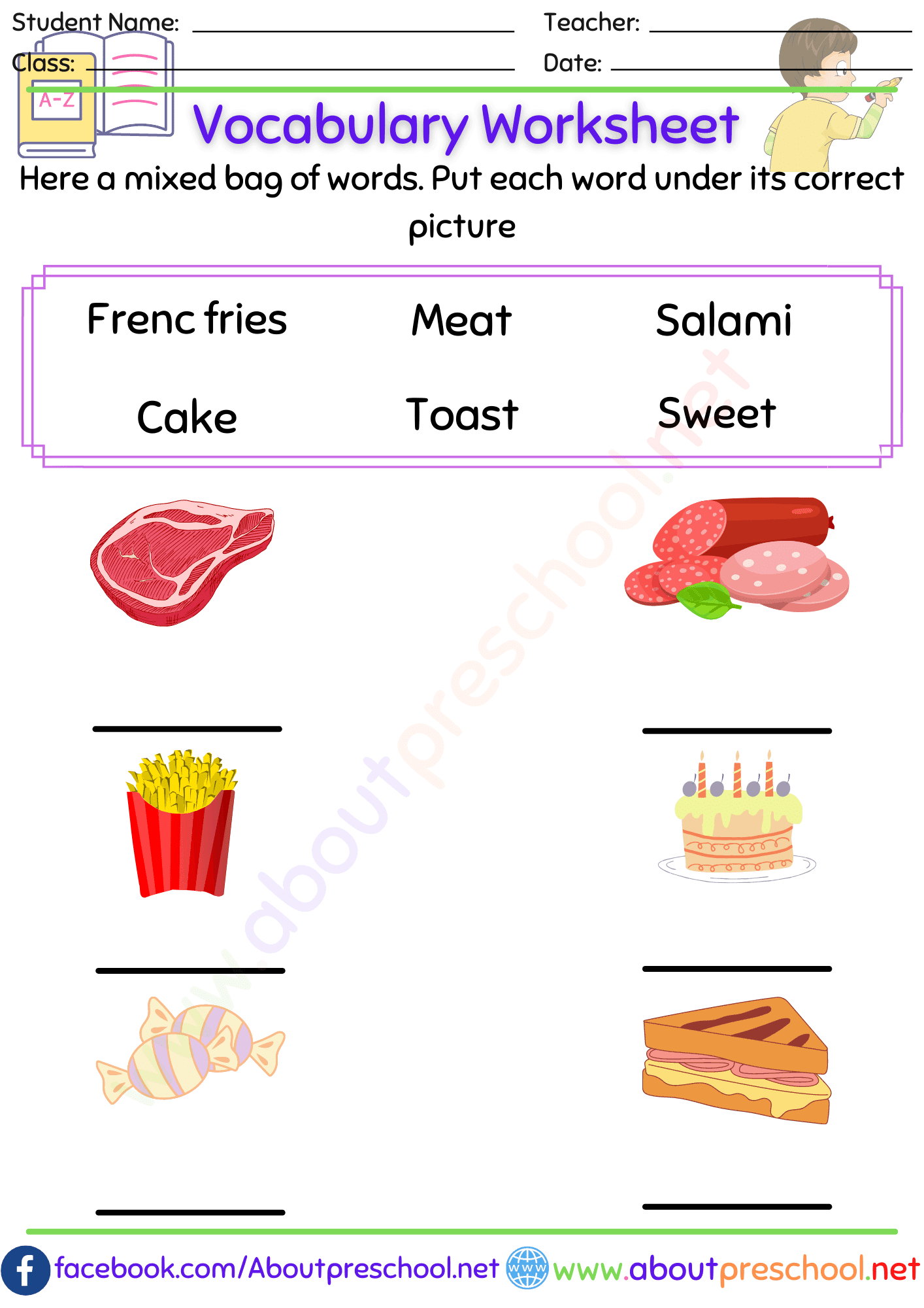 Worksheet on Vocabulary-23 - About Preschool
