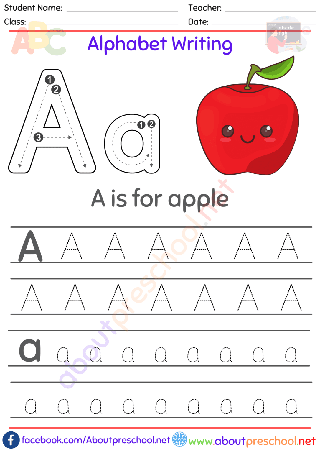 Alphabet Writing Worksheet a - About Preschool