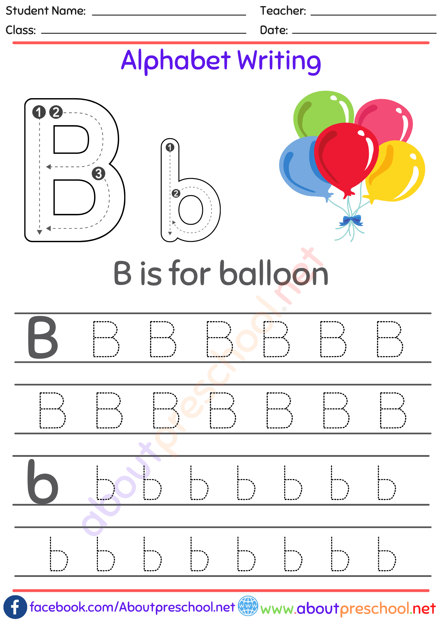 Alphabet Writing Worksheet b - About Preschool