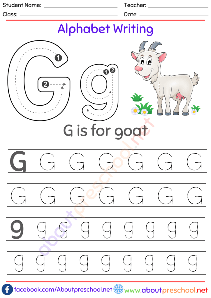 Alphabet Writing Worksheet g - About Preschool