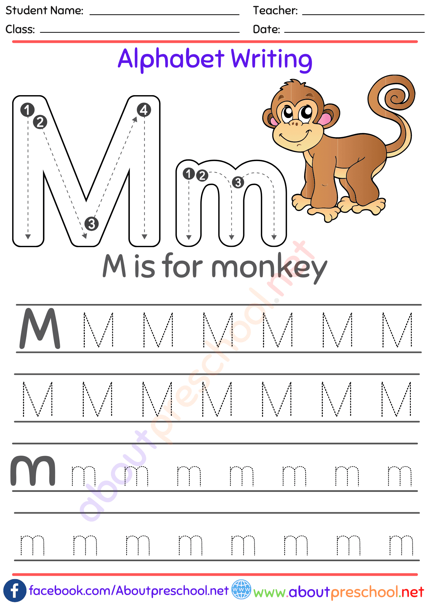 Alphabet Writing Worksheet M About Preschool