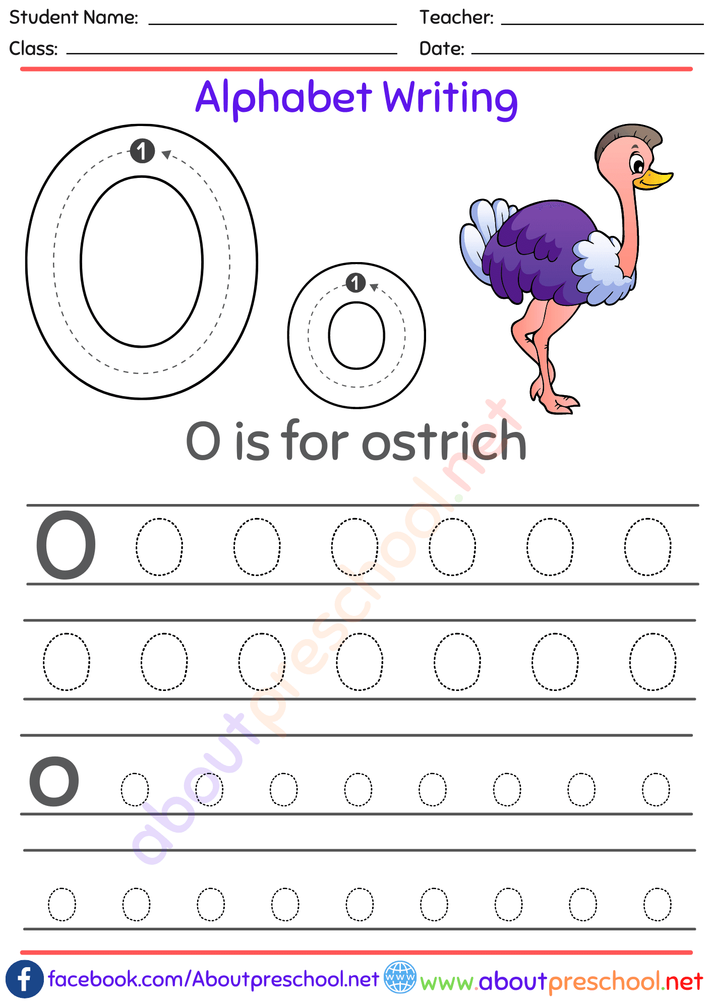 Alphabet Writing Worksheet o - About Preschool