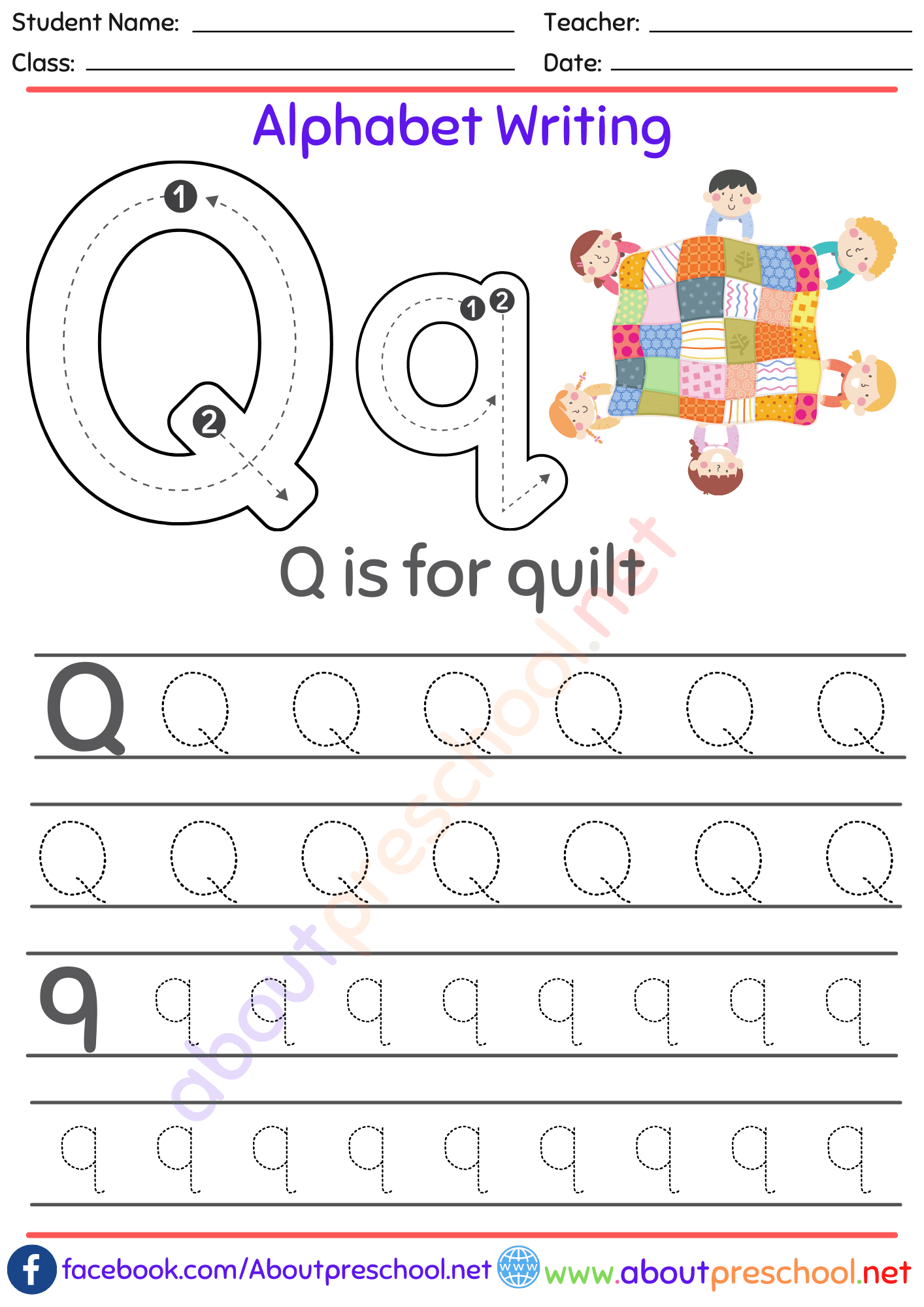 Alphabet Writing Worksheet q - About Preschool