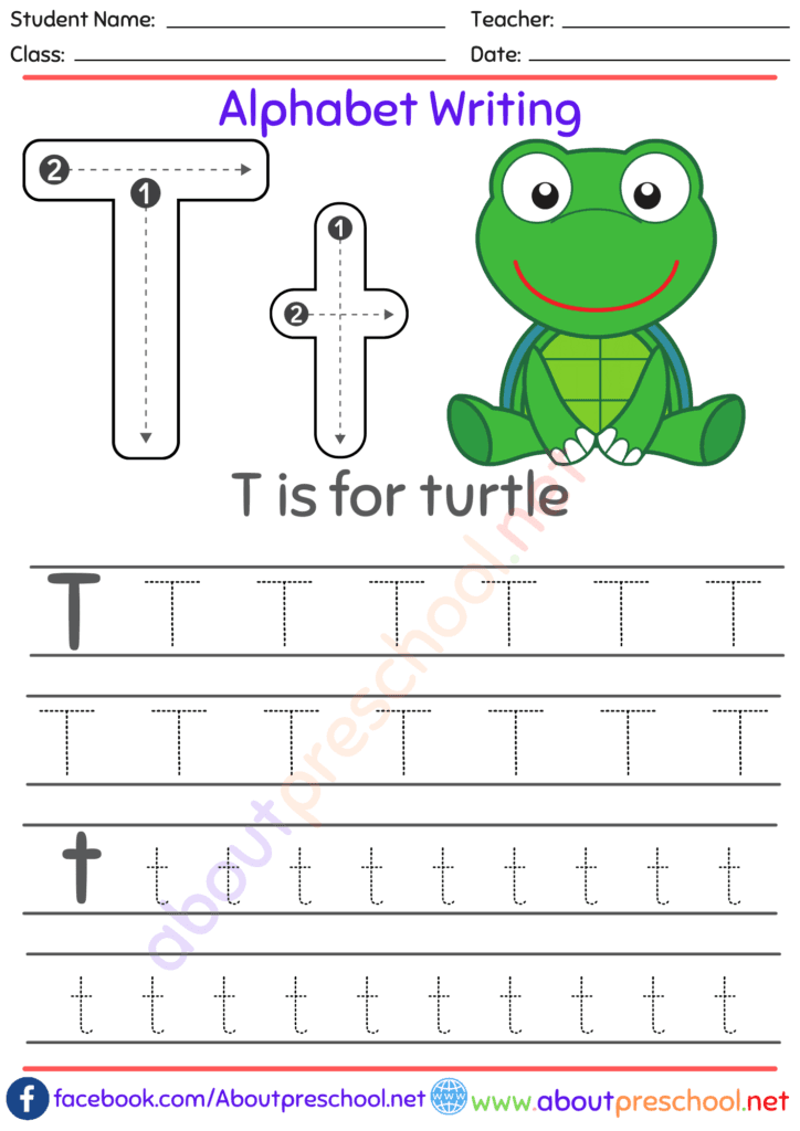 Alphabet Writing Worksheet t - About Preschool