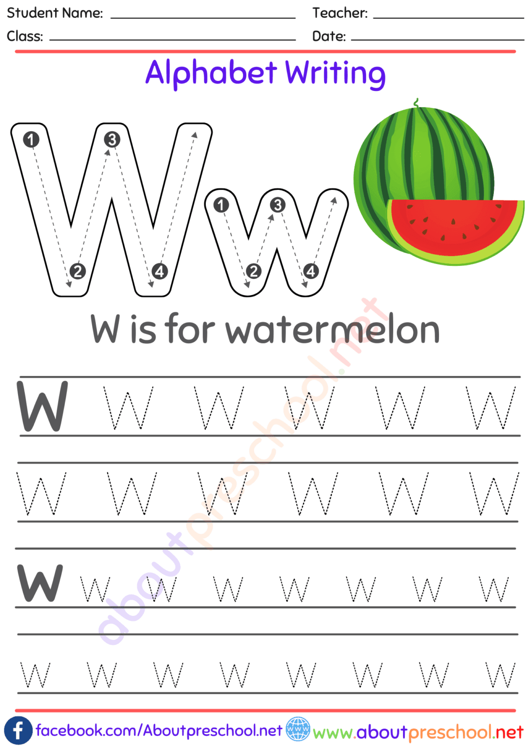 Alphabet Writing Worksheet w - About Preschool