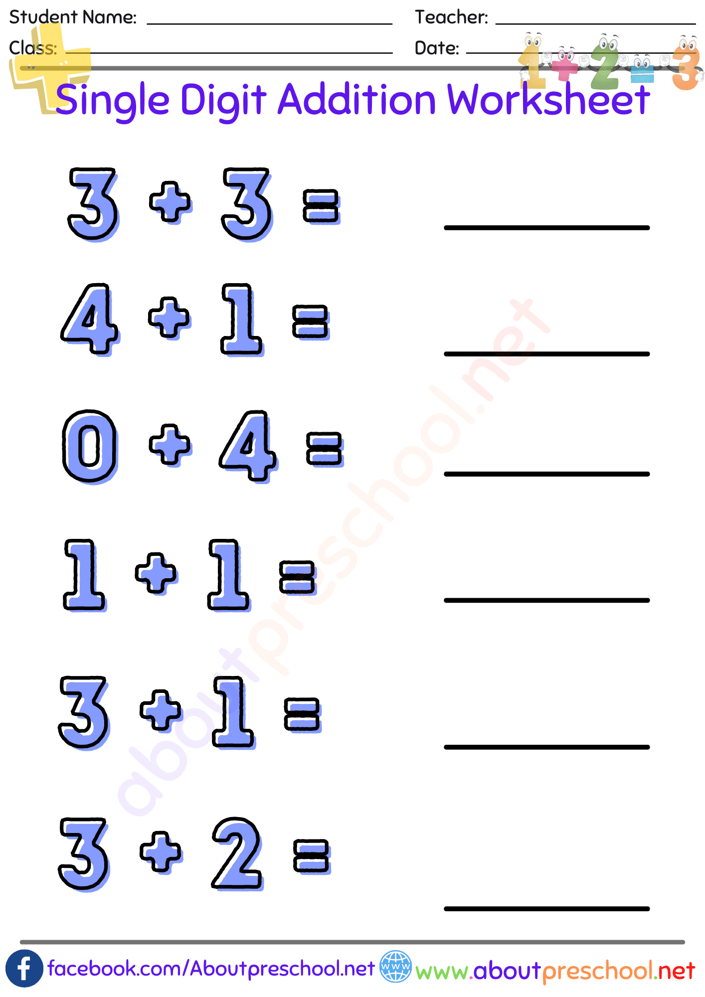 Single Digit Addition Worksheet 13 About Preschool Single Digit Addition Worksheet 13 About Preschool