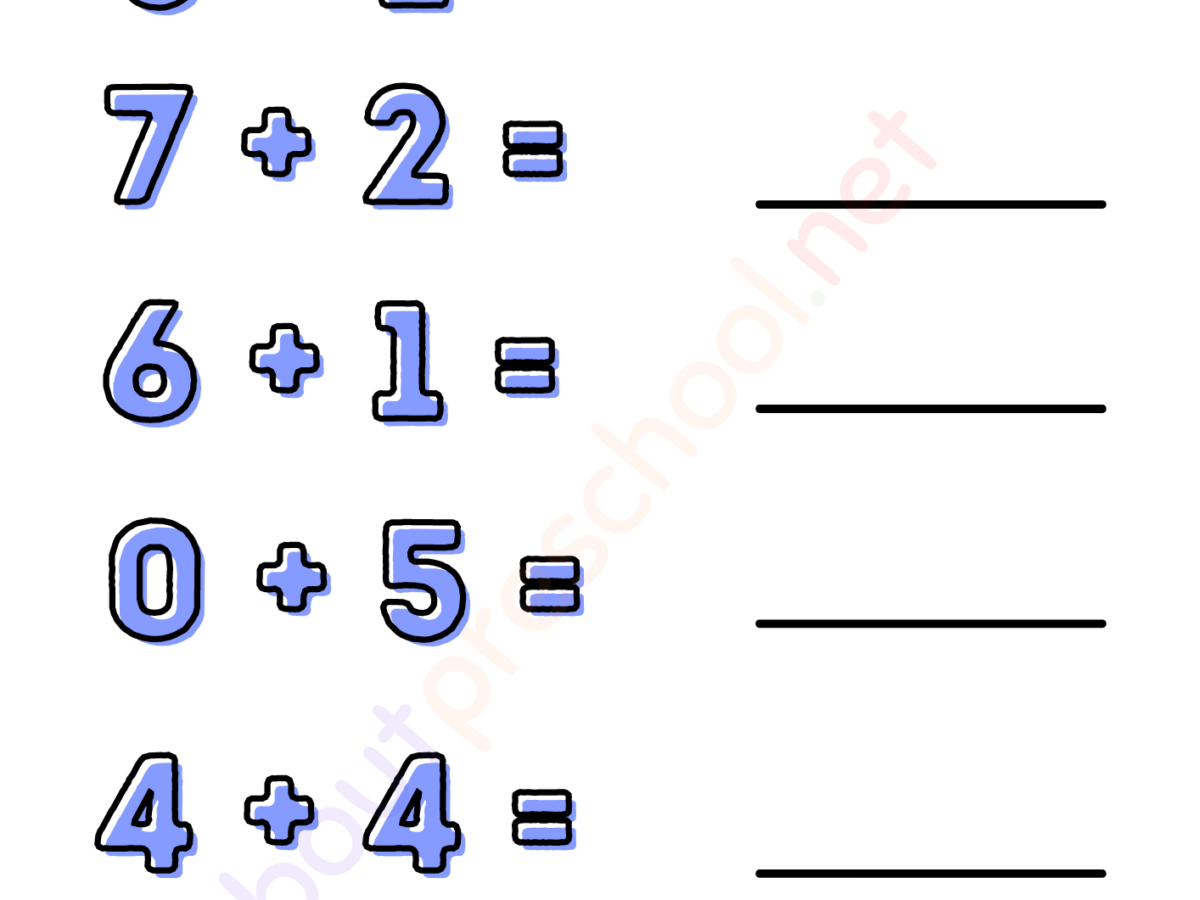 Free Printable Single Digit Addition Worksheets