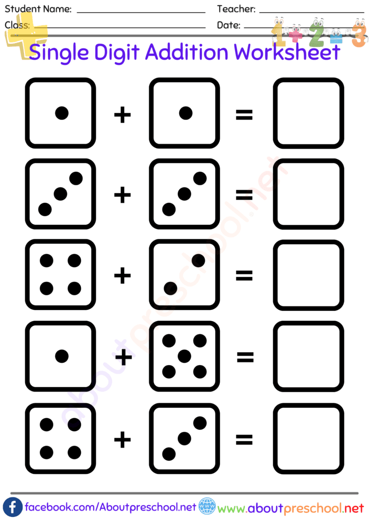 Single Digit Addition Worksheet-9 - About Preschool