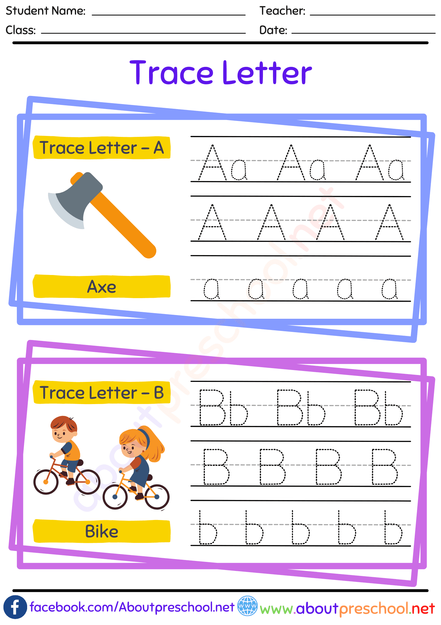 Trace Letter A-B - About Preschool