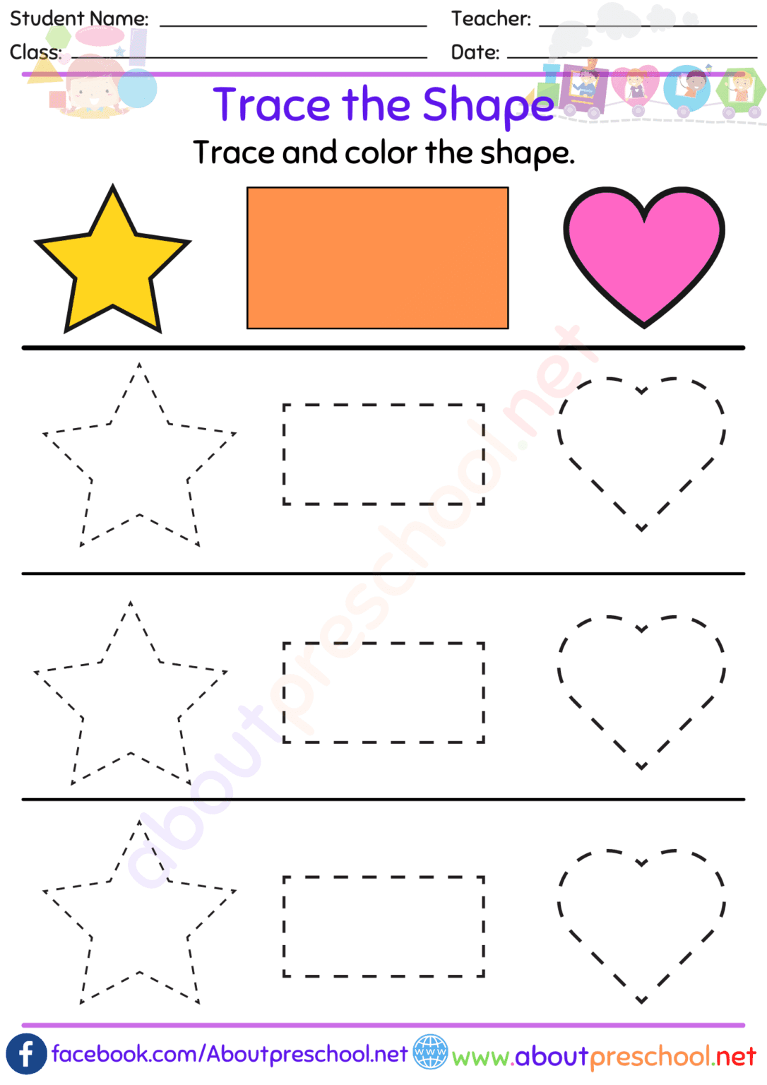 Trace the Shape Worksheet-2 - About Preschool
