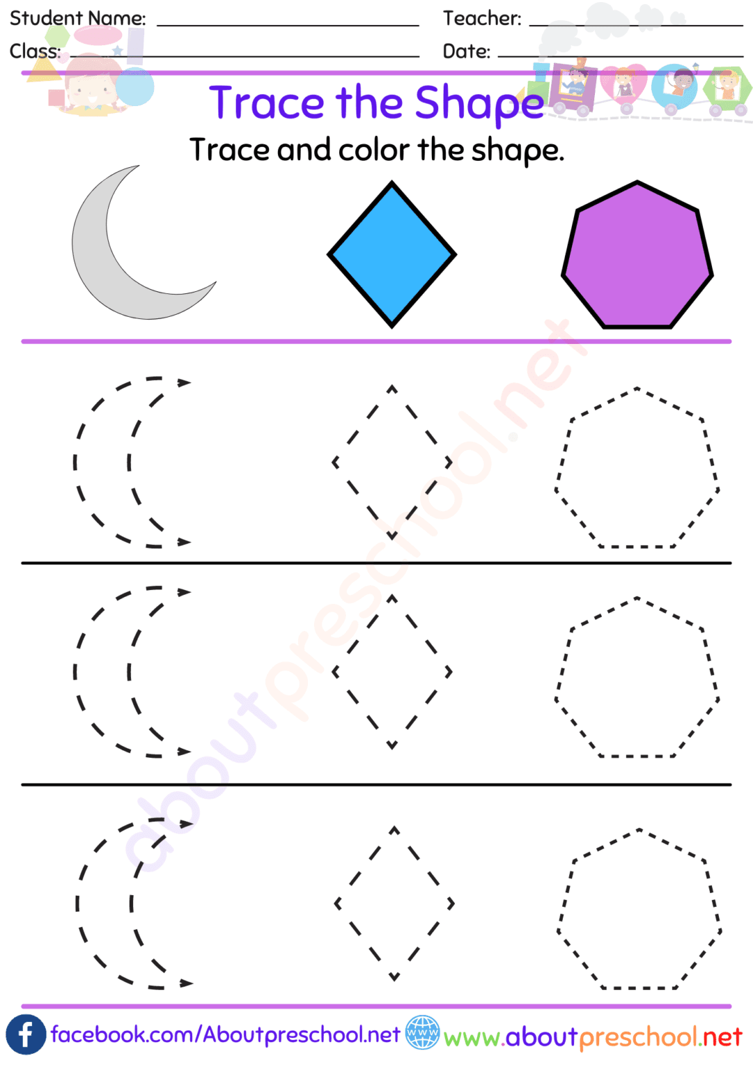 Trace the Shape Worksheet-4 - About Preschool