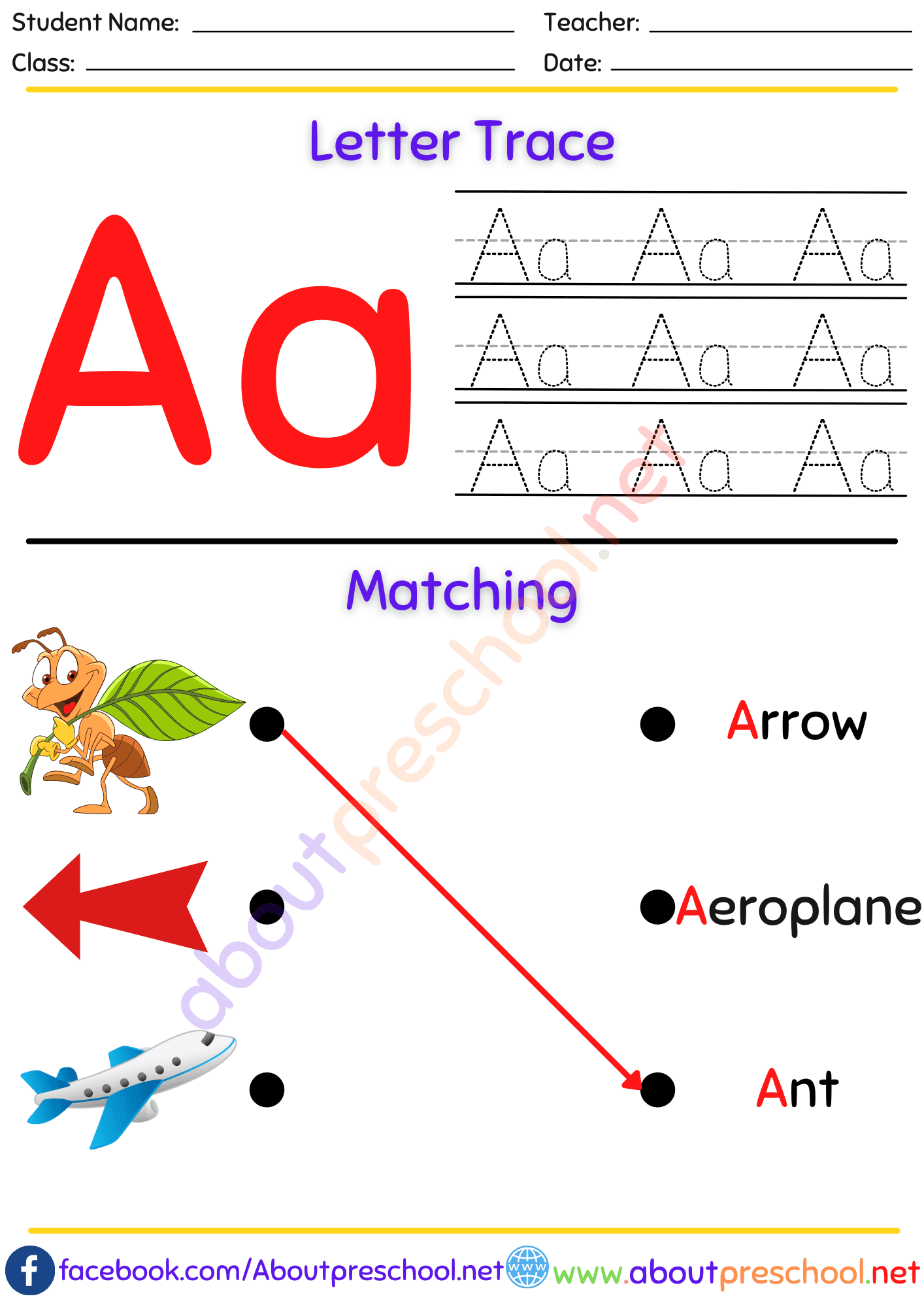 Letter Trace and Matching A - About Preschool